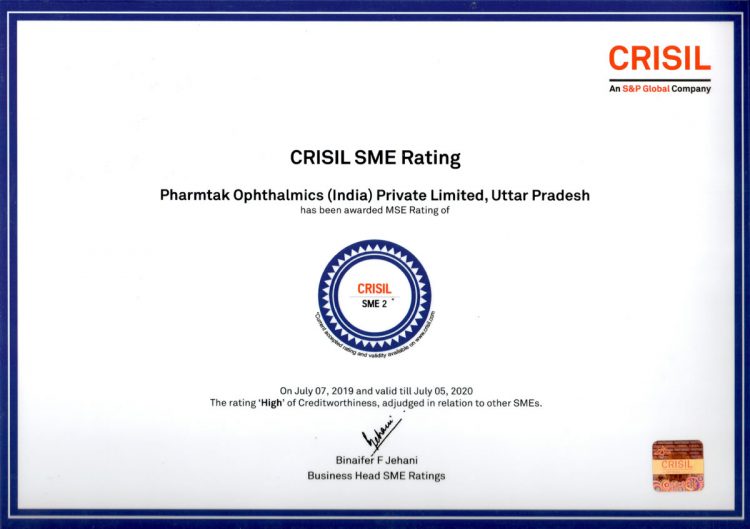 CRISIL RATING – Pharmtak Ophthalmics (I) Pvt. Ltd.